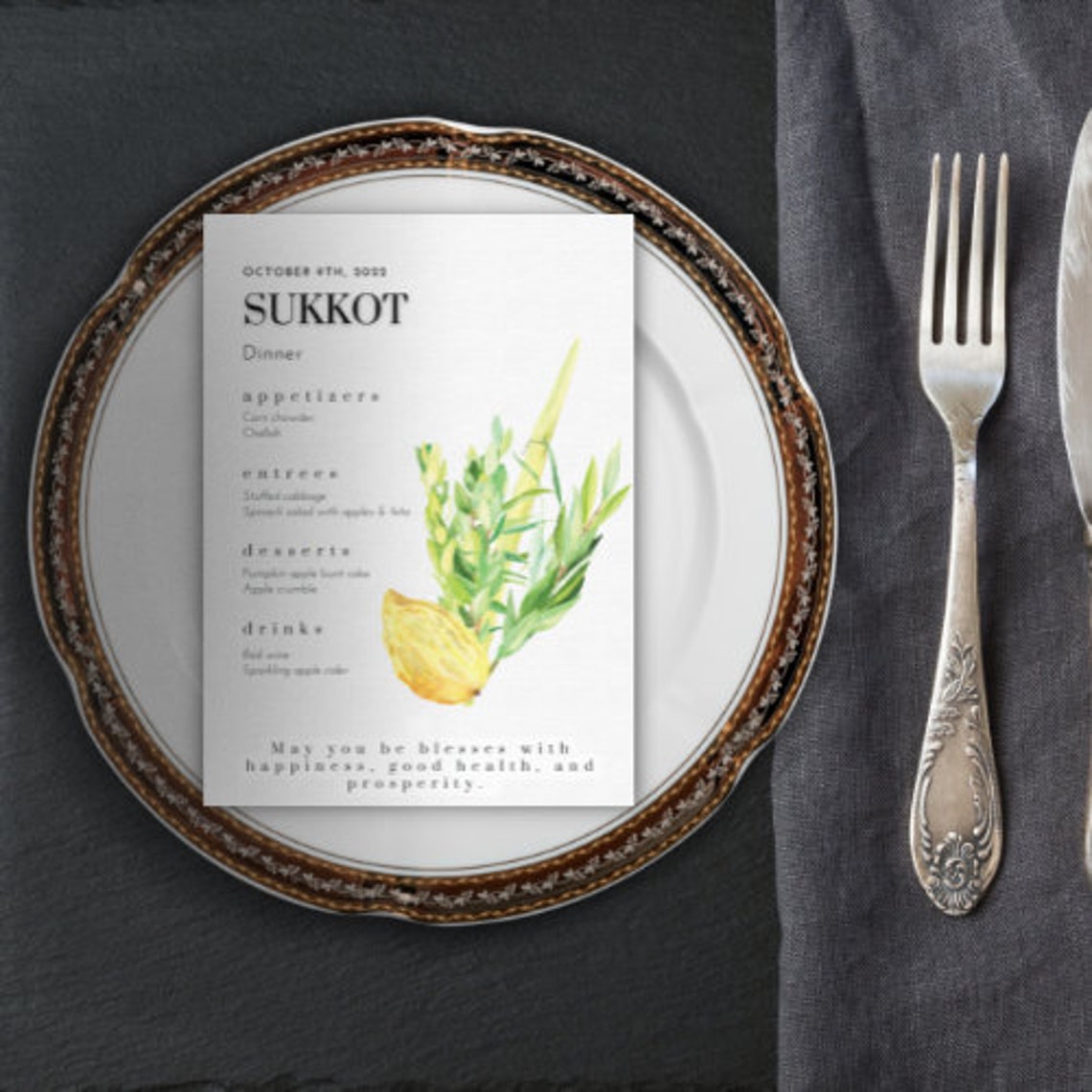 Sukkot Menu Template. Jewish High Holiday Menu Template. - Etsy