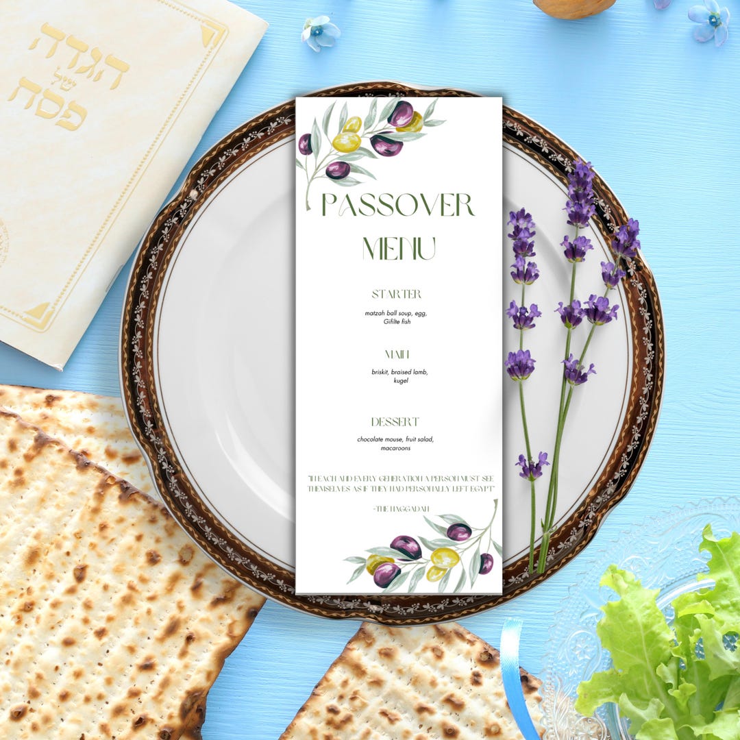 Printable Passover Seder Menu Template, Olive Branch Passover Dinner ...