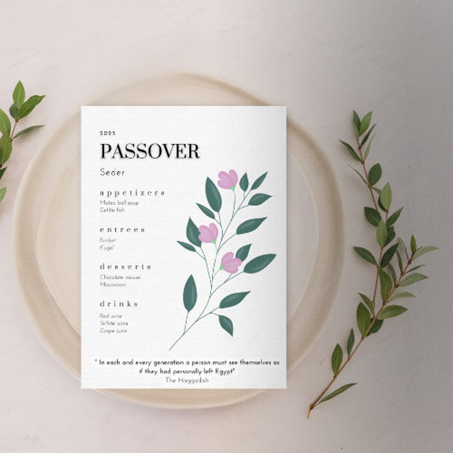Printable Passover Seder Menu Template, Passover Menu, Modern Passover ...