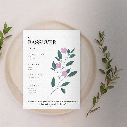 Printable Passover Seder Menu Template, Passover Menu, Modern Passover ...