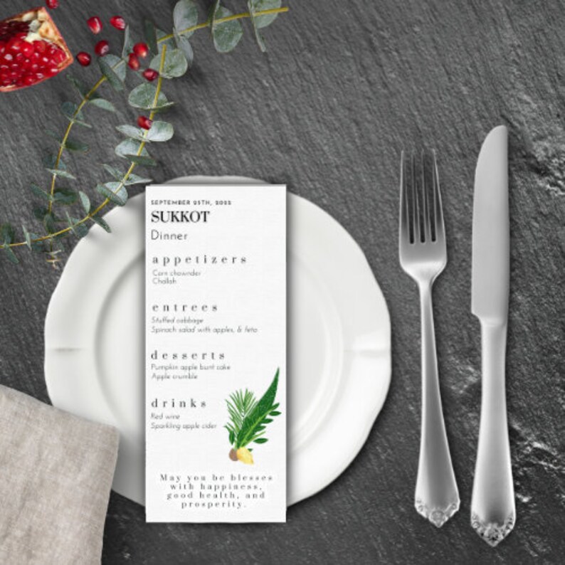 Sukkot Menu Template. Jewish High Holiday Menu Template. Sukkot Download. Sukkot Printable ...
