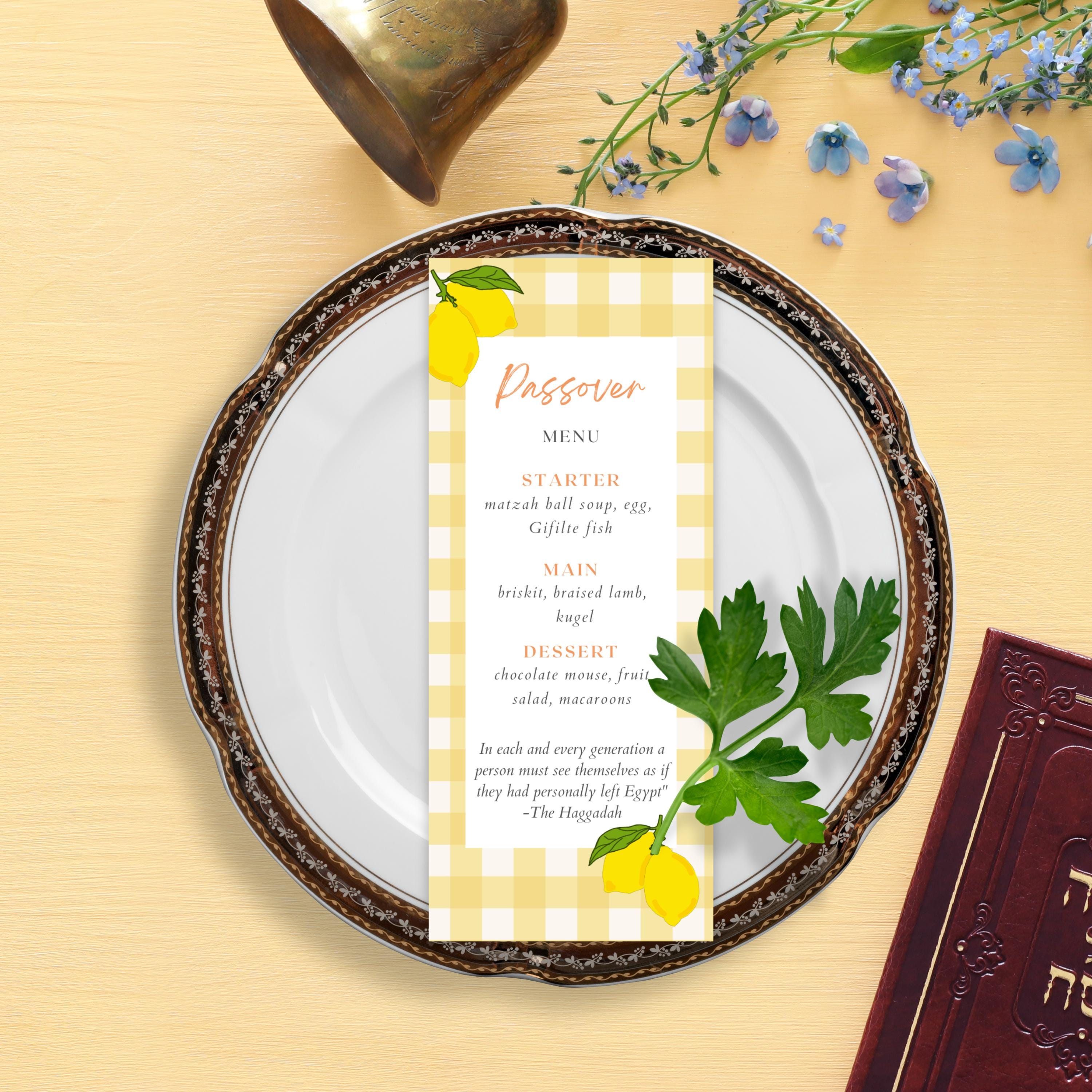 Printable Passover Seder Menu Template Lemon, Passover Dinner Menu ...