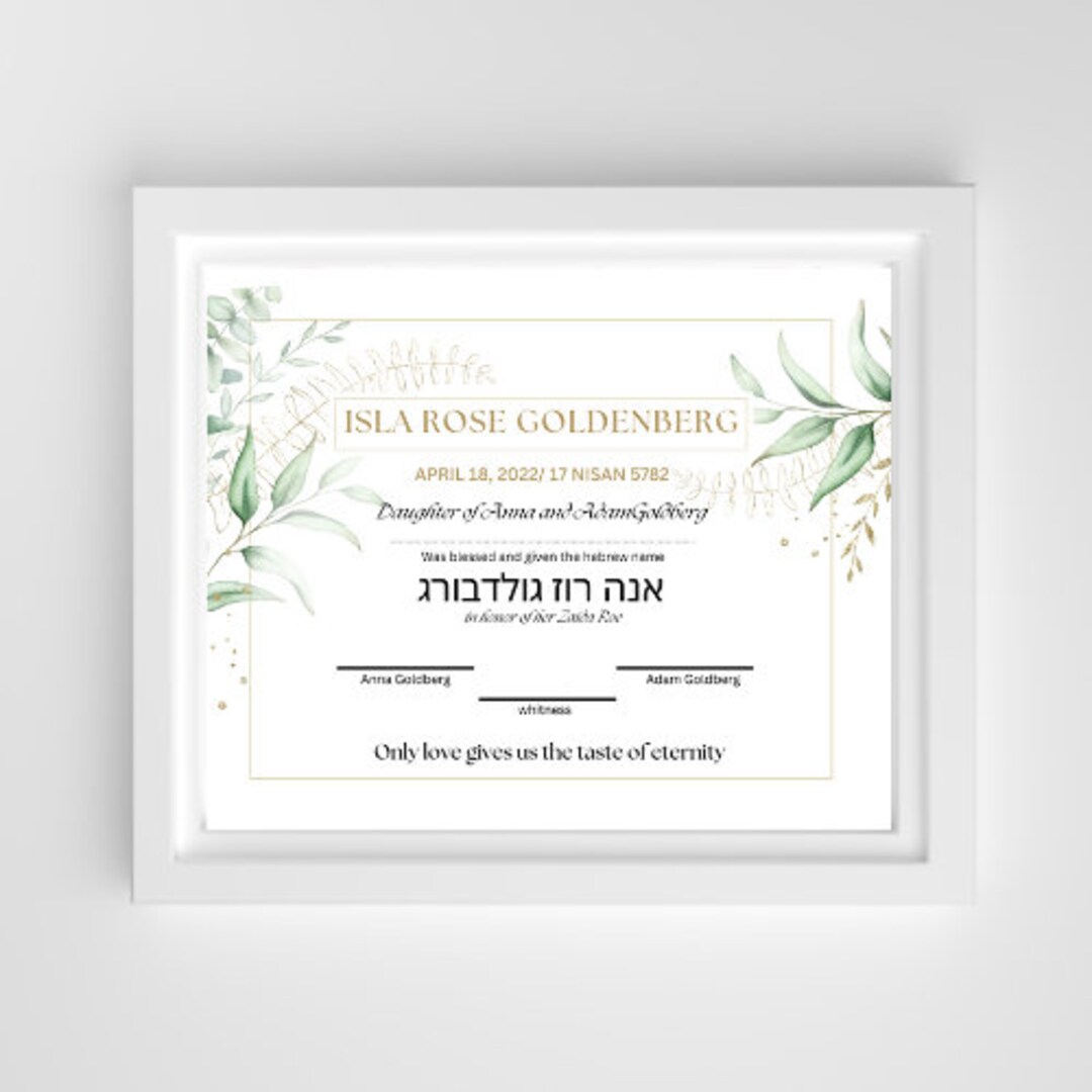 Jewish Baby Naming Certificate Template. Baby Naming Download. Simchat ...