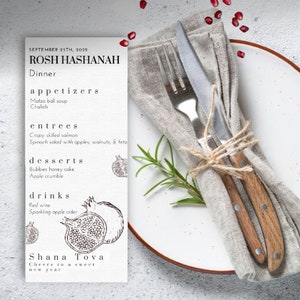 Rosh Hashanah Pomegranate Menu Template. Jewish High Holiday Menu ...