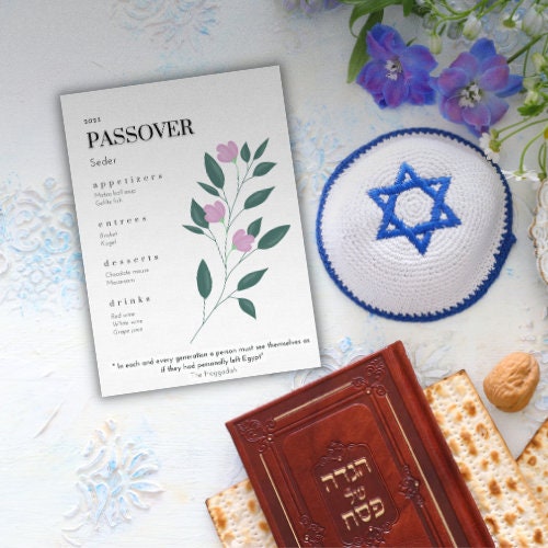 Printable Passover Seder Menu Template, Passover Menu, Modern Passover ...
