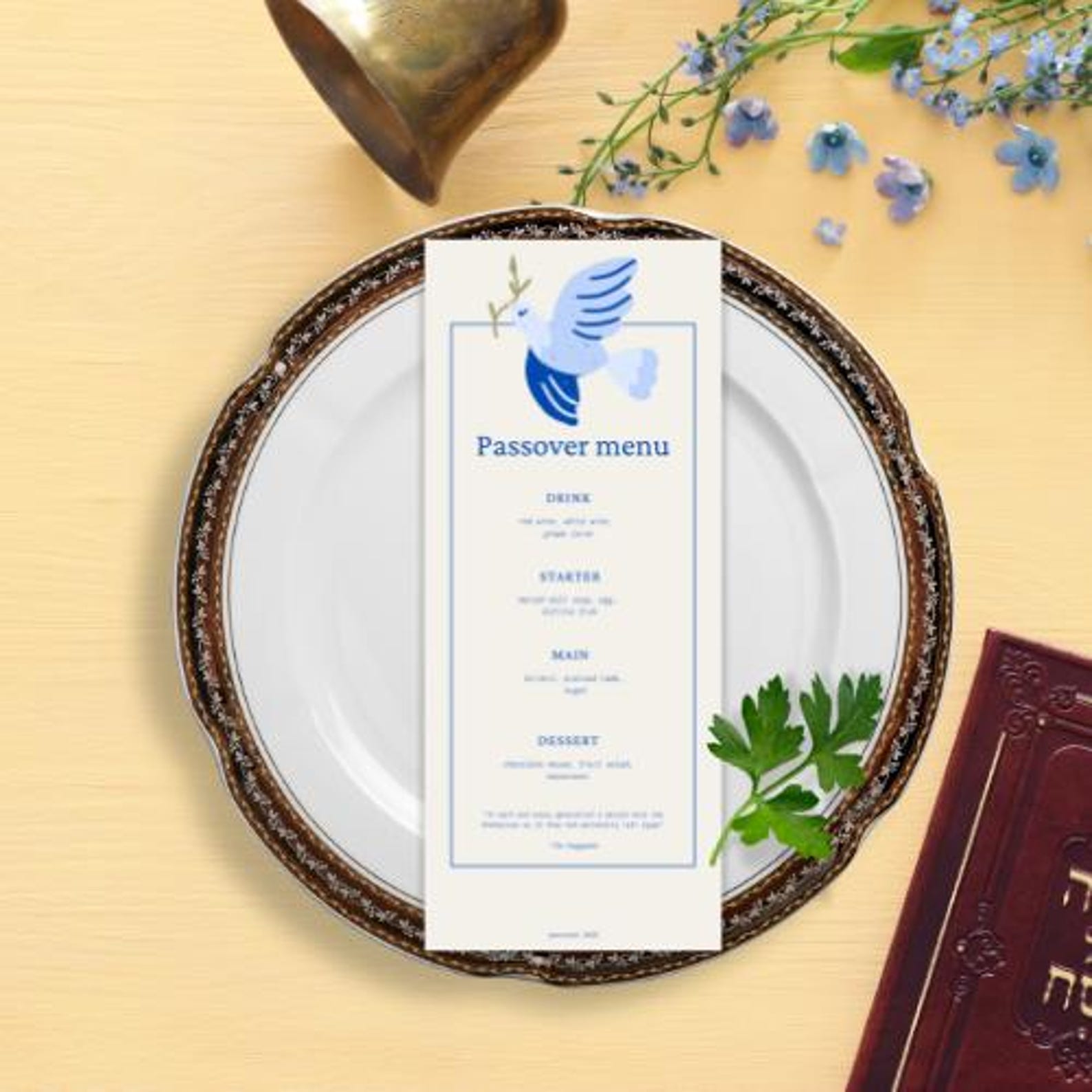 Printable Passover Seder Menu Template, Modern Passover Dinner Menu ...