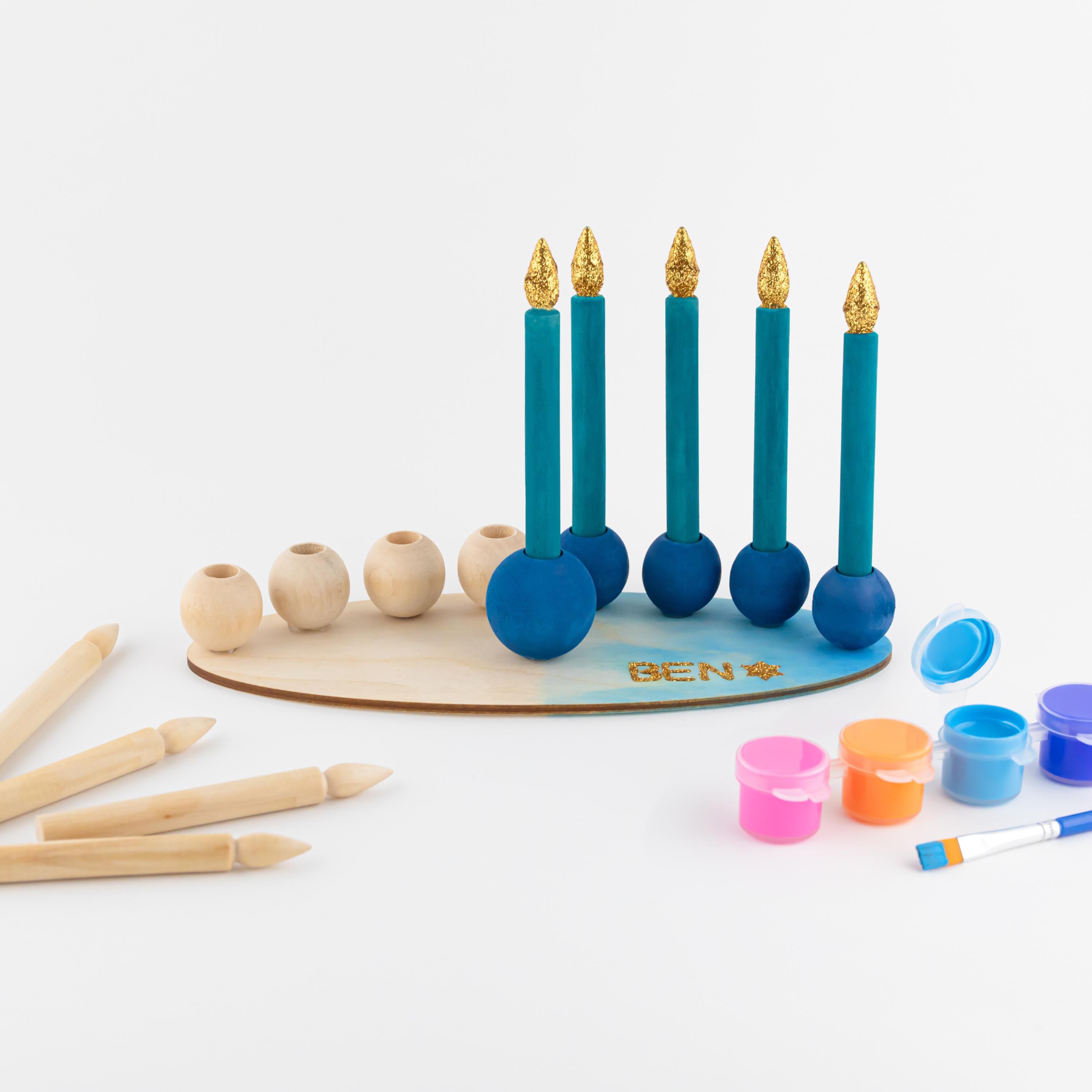 DIY Hanukkah Craft Kit. Kids Play Menorah. Wooden Menorah for Hanukkah ...