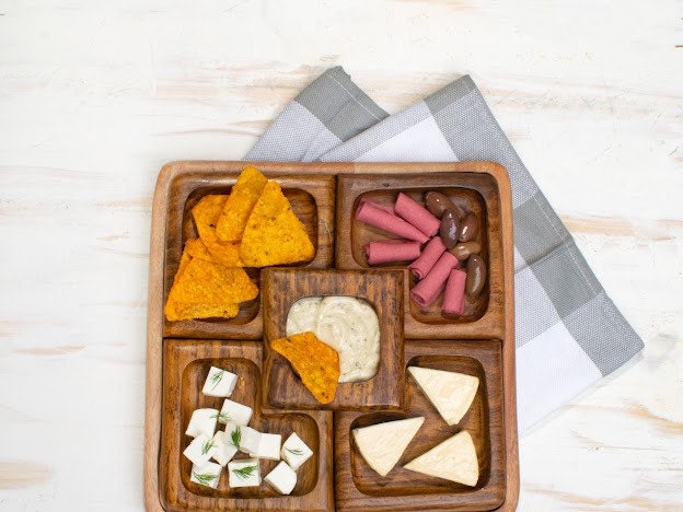 6 Sections Divided Serving Wood Tray Handmade - Etsy