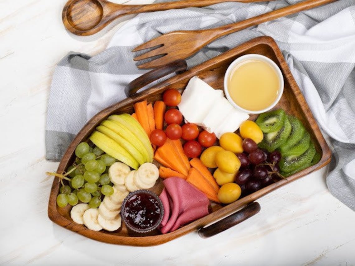 Handmade Rowboat Serving Bowl With 2 Pair of Wood Serving Utensils ...