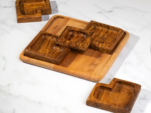 6 Sections Divided Serving Wood Tray Handmade - Etsy