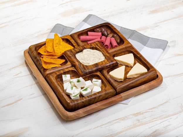 6 Sections Divided Serving Wood Tray Handmade - Etsy