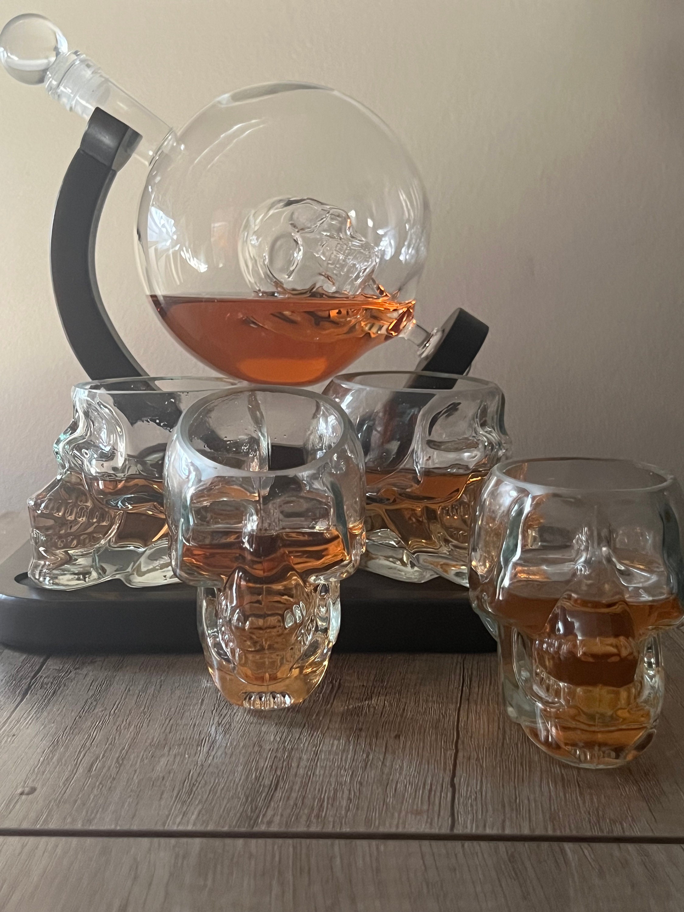 Skull Globe Glass Whiskey Decanter Set Wine and Whisky With 4 Skull ...