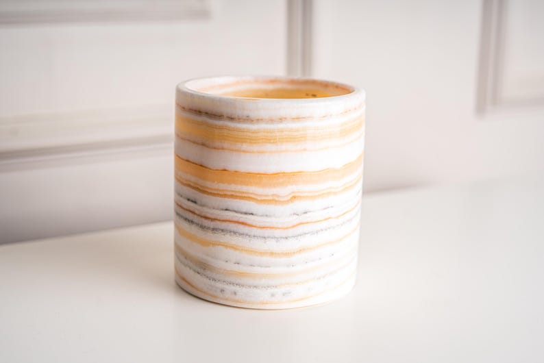 Egyptian Alabaster Tea Light Holder - Striped Stone Candle Lantern, 8cm ...