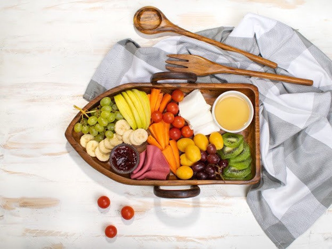 Handmade Rowboat Serving Bowl With 2 Pair of Wood Serving Utensils ...