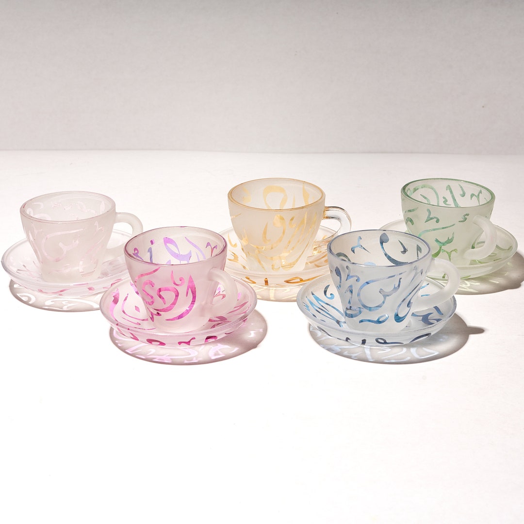 Handmade Egyptian Pyrex Tea Cup and Saucer Set: Crane Design - Etsy