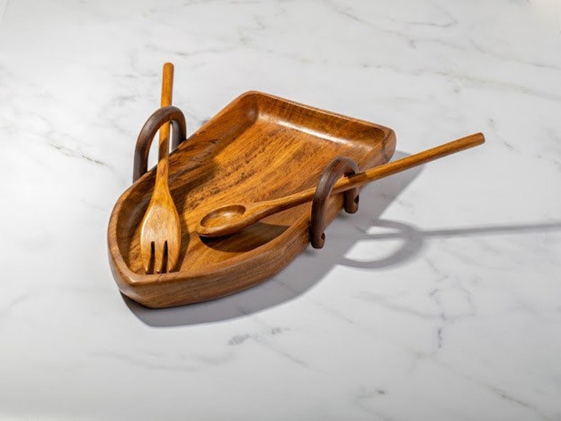 Handmade Rowboat Serving Bowl With 2 Pair of Wood Serving Utensils ...