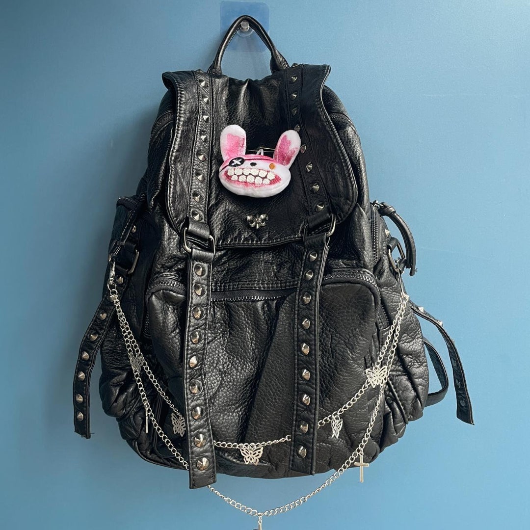 Punk Backpack,black Punk Rivet Chain School Bag,unisex Large Capacity ...