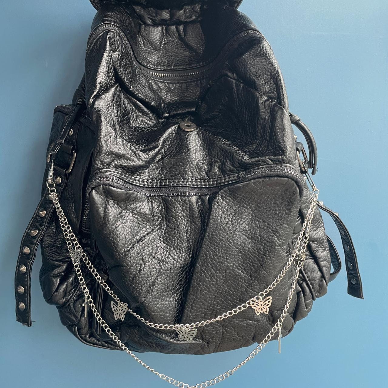 Punk Backpackblack Punk Rivet Chain School Bagunisex Large - Etsy