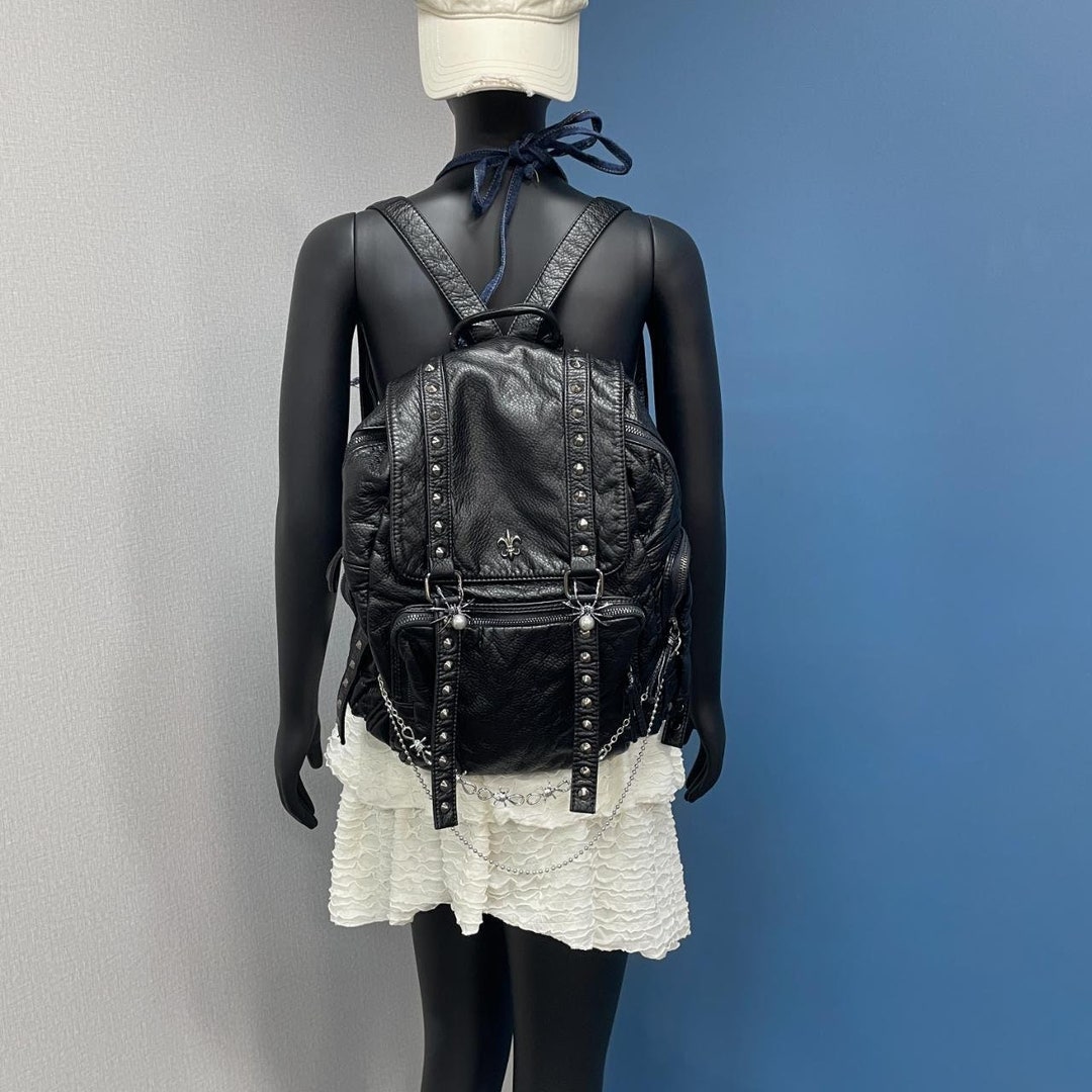 Modern Backpack, Black Punk Rivet School Bag,unisex Large Capacity Punk ...