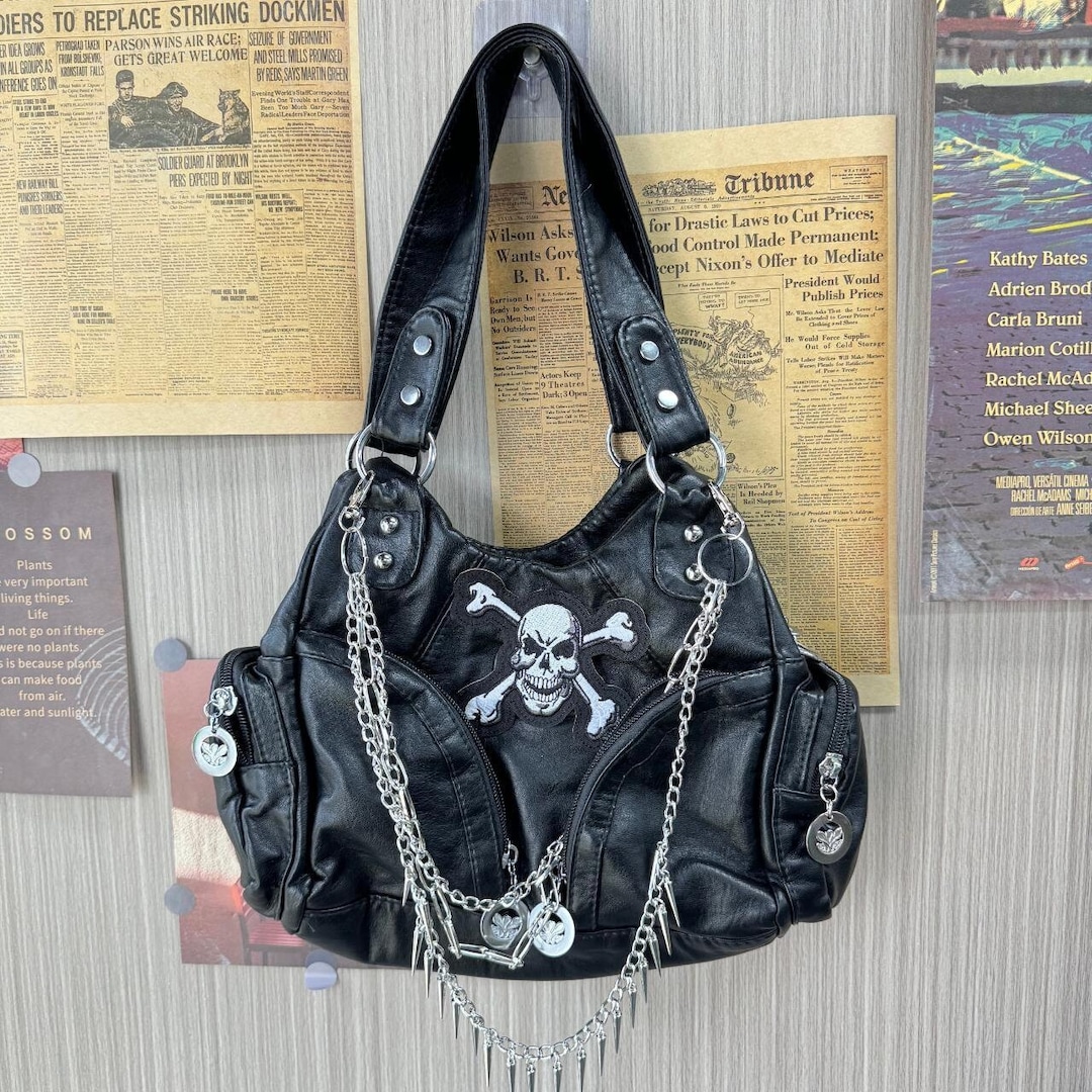 Y2k Patch Design Y2k Black Shoulder Bag With Strap,punk Tote Bag,trendy ...