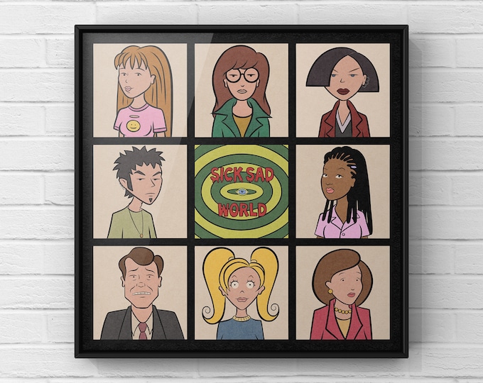 Daria Characters Print 90s Cartoon Poster Retro Style Wall Art Sick Sad ...