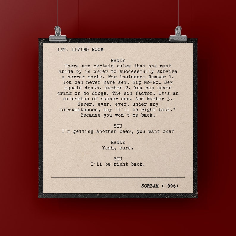 Rules to Survive a Horror Movie Print | Scream Movie Poster | Retro ...
