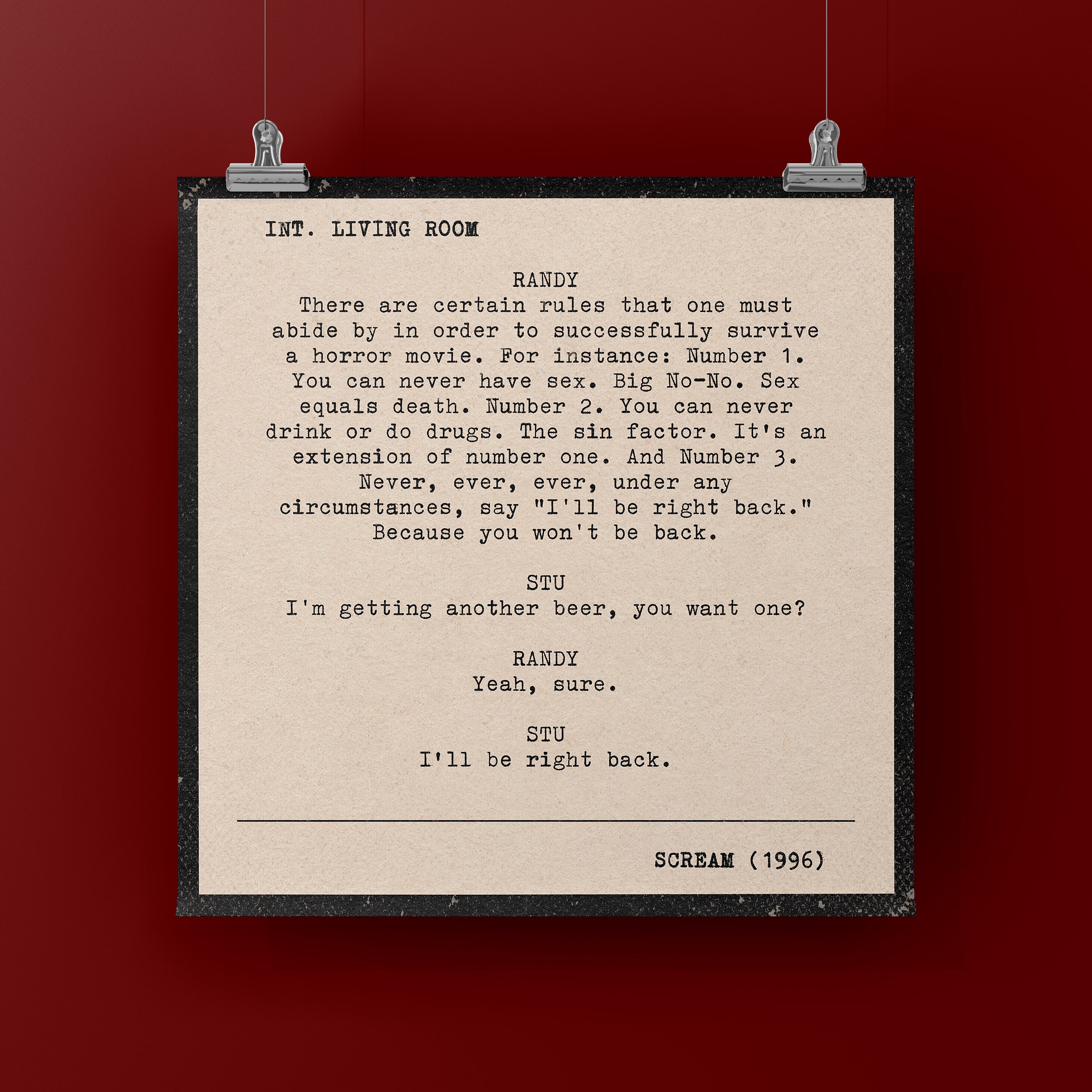Rules to Survive a Horror Movie Print | Scream Movie Poster | Retro ...