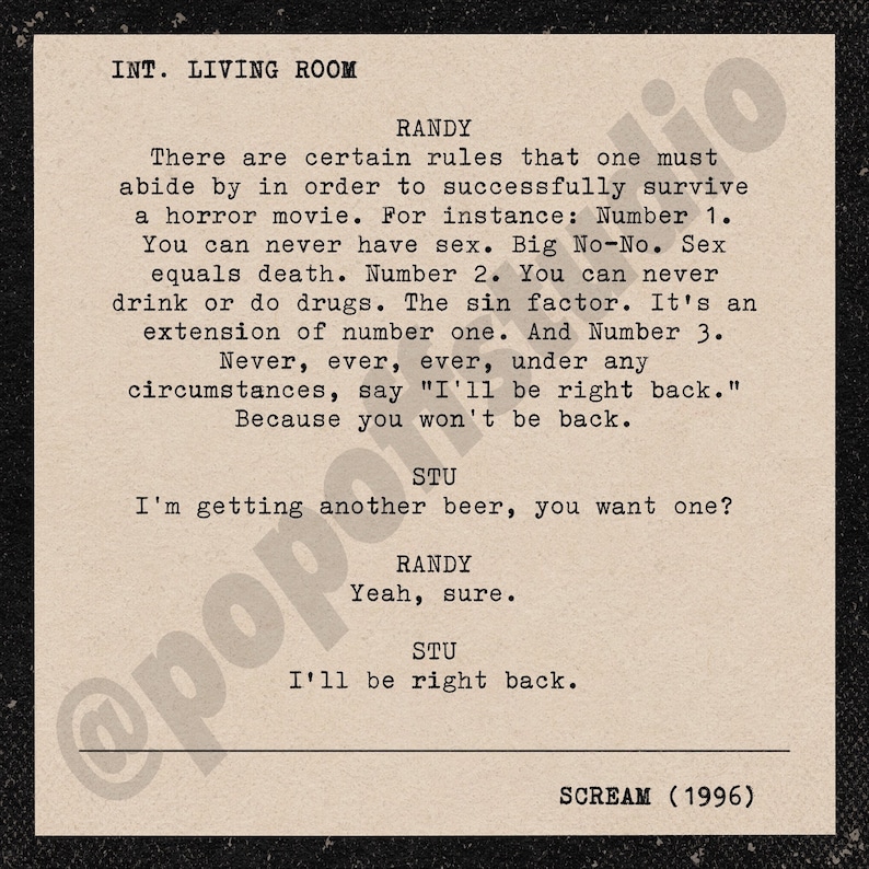 Rules to Survive a Horror Movie Print | Scream Movie Poster | Retro ...