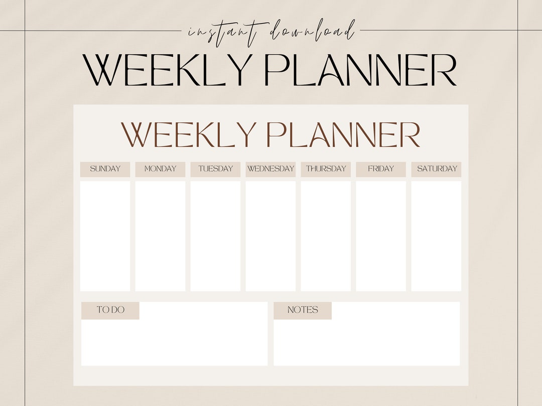 Weekly Planner Printable Minimal, Week at Glance, 2023 Planner, Weekly ...