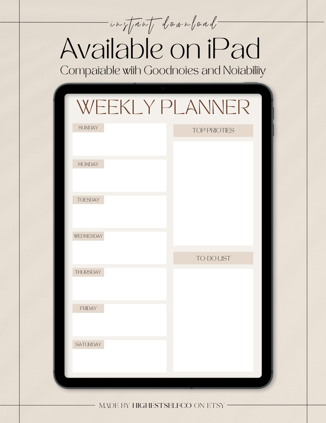 Weekly Planner Printable Minimal, Week at Glance, 2022 Planner, Weekly ...