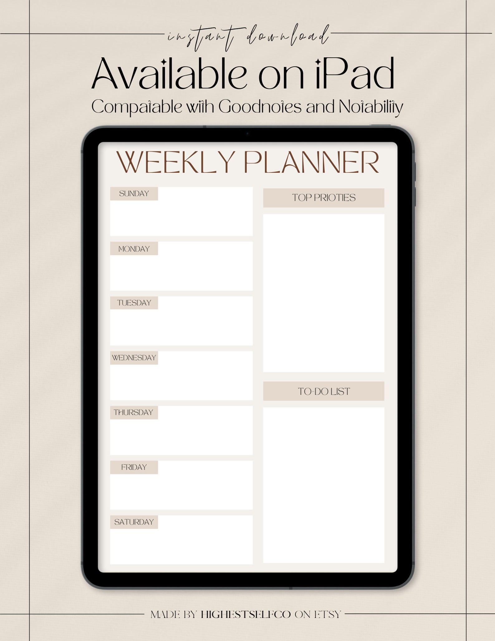Weekly Planner Printable Minimal, Week at Glance, 2022 Planner, Weekly ...