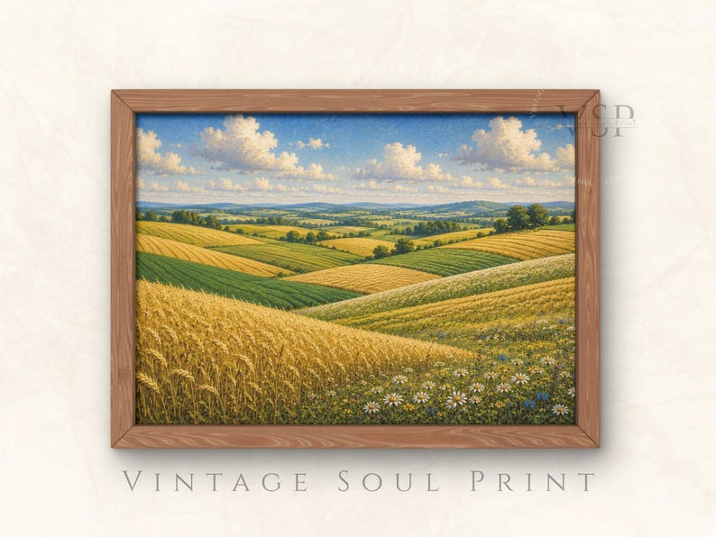 Golden Wheat Field Landscape Print, Rustic Farmhouse Wall Art, Country ...