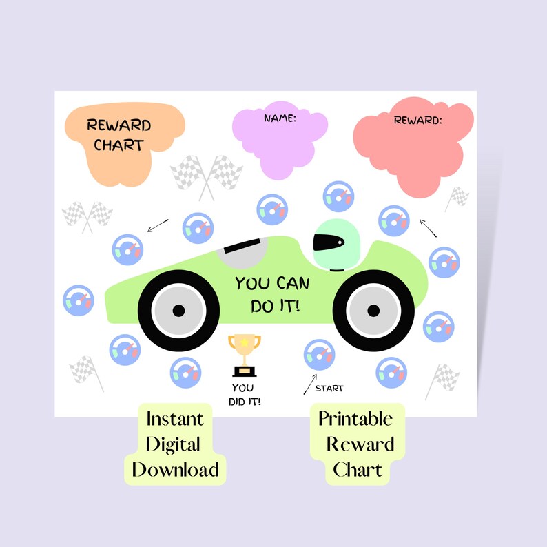 Racing Car Reward Chart for Kids Toddler Potty Prize Toilet Training ...