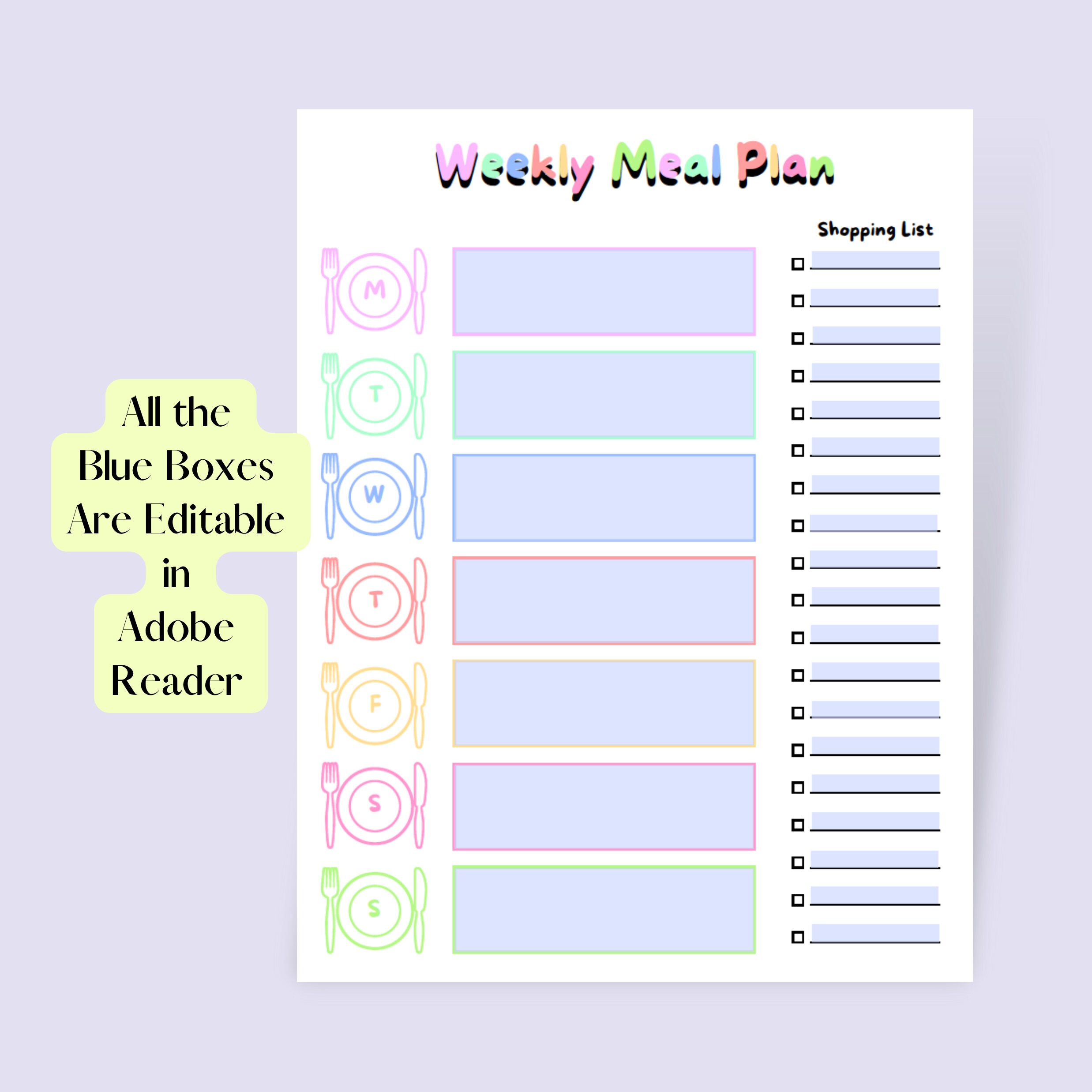 Printable Weekly Meal Planner With Grocery Shopping List | Etsy