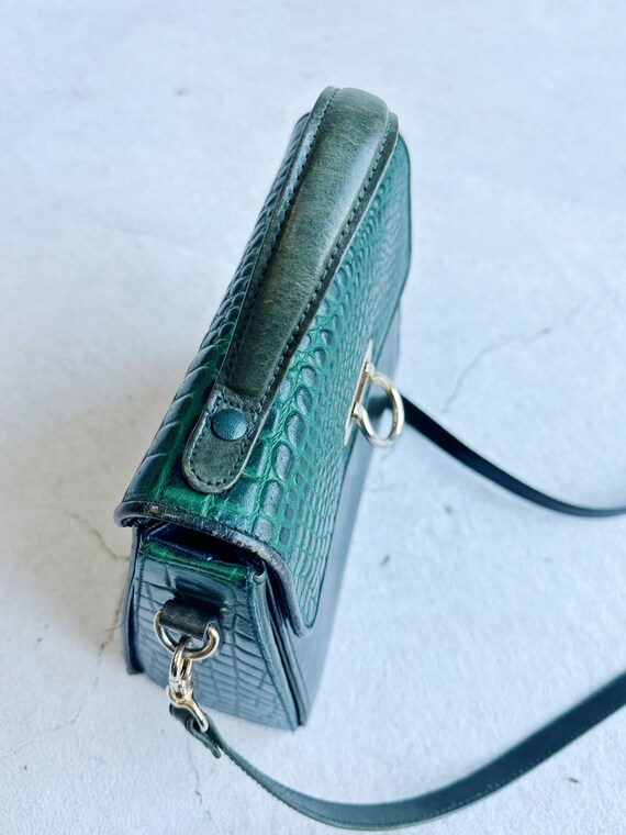 Vintage 70s Green Alligator Leather Shoulder Bag Purse - Gem