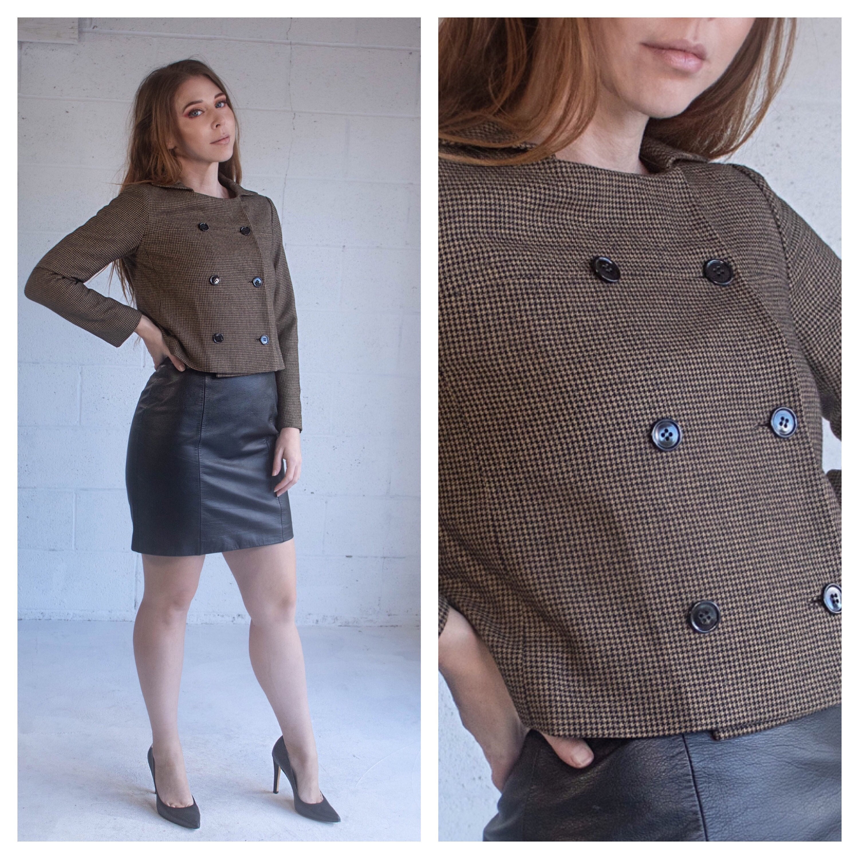 Vintage 50s Mod Designer Houndstooth Double Breasted Blazer Suit Jacket ...