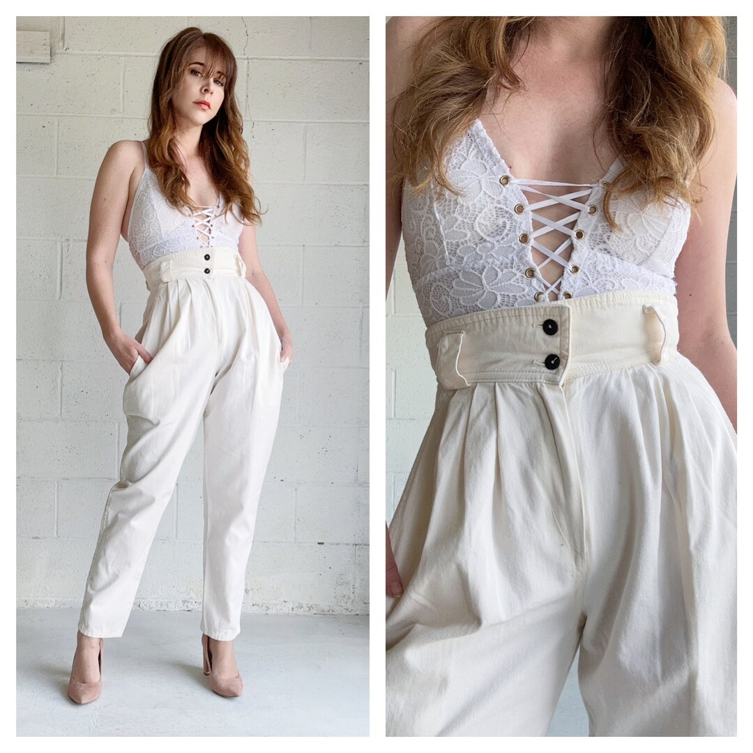 Vintage 80s White Denim Pants High Rise Soft Cream off White - Etsy