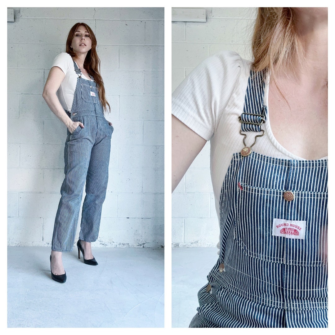 Vintage 90s Denim Overalls Stripped Fitted Cotton Denim Overalls Size ...