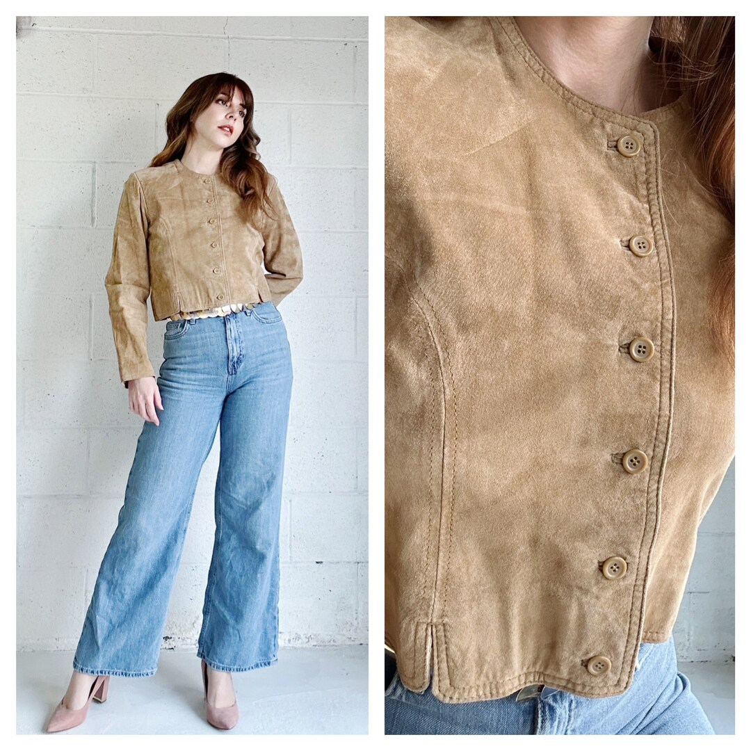 Vintage Suede Leather Coat Cropped Suede Spring Jacket - Etsy
