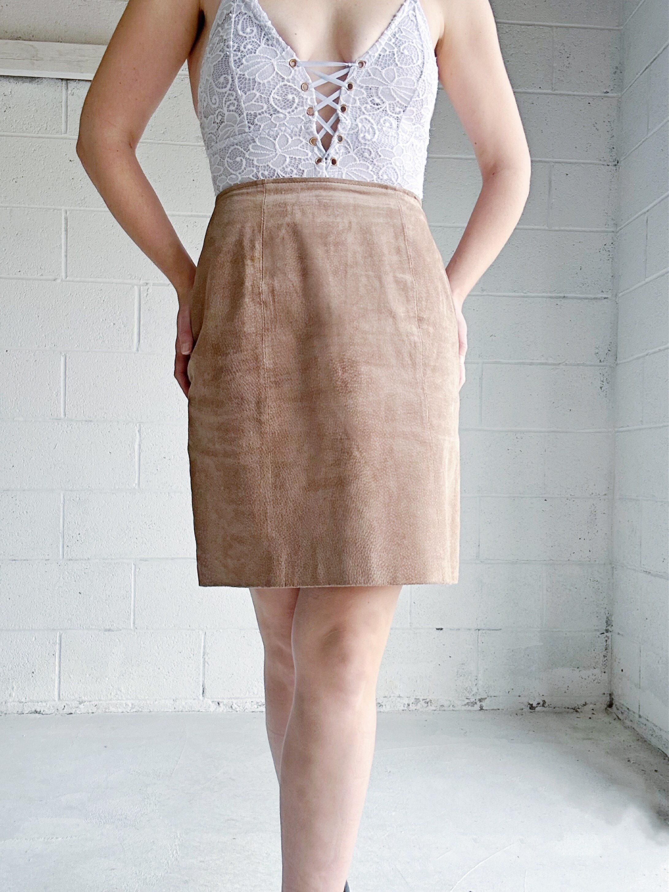 Vintage Suede Leather Skirt Tan Pencil Skirt Quality Capsule Wardrobe ...