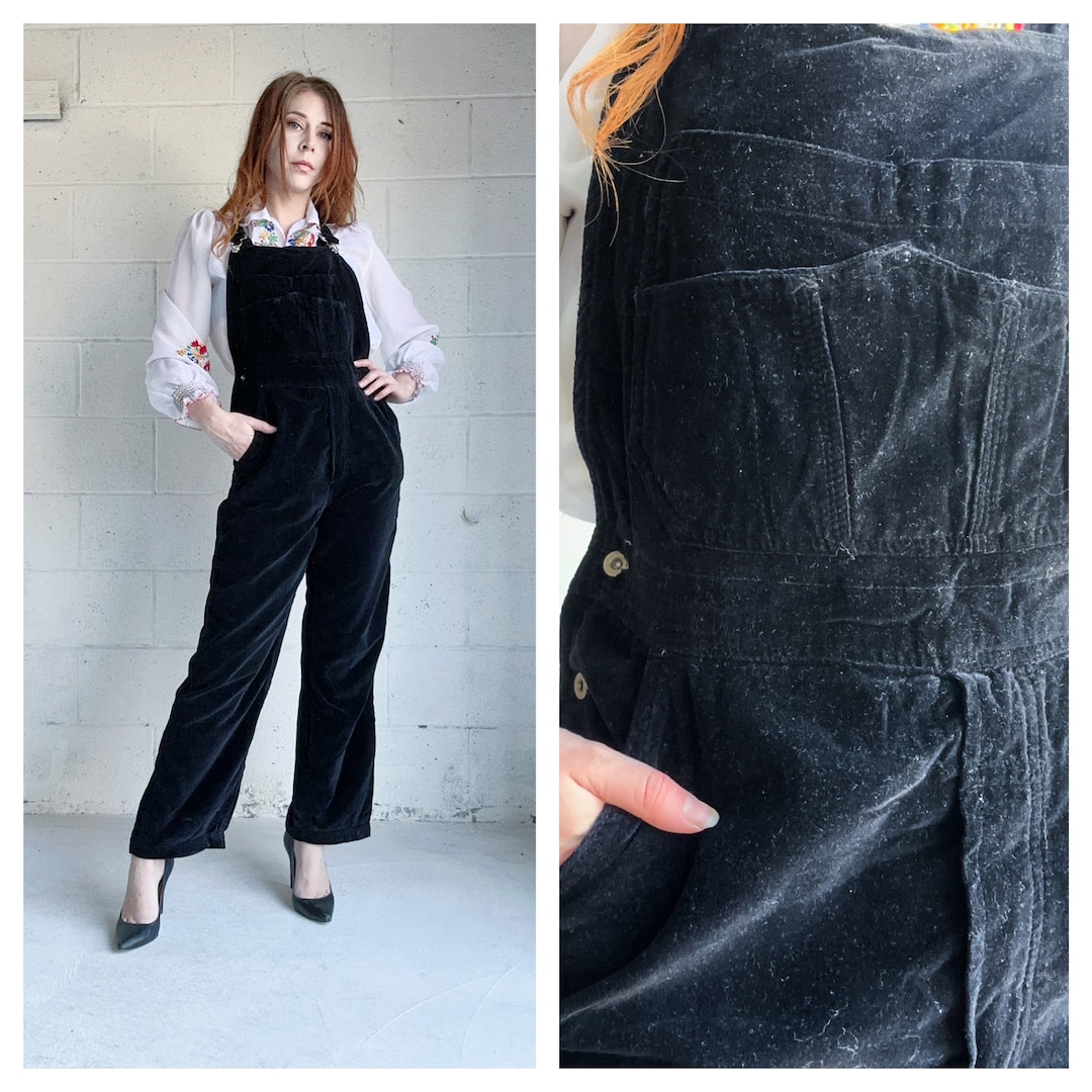 Vintage 90s Fitted Black Velvet Overalls Size: M - Etsy