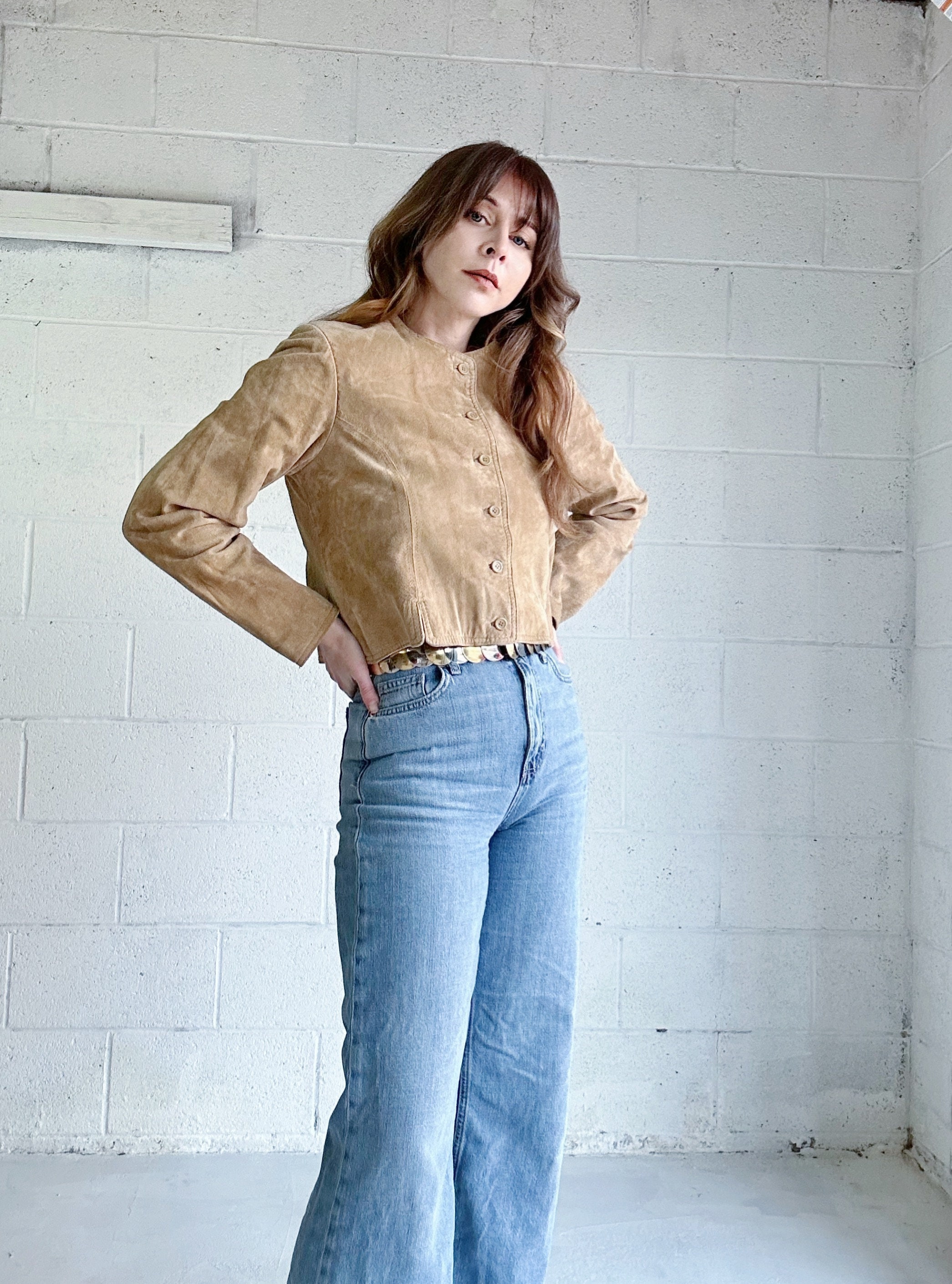 Vintage Suede Leather Coat Cropped Suede Spring Jacket - Etsy