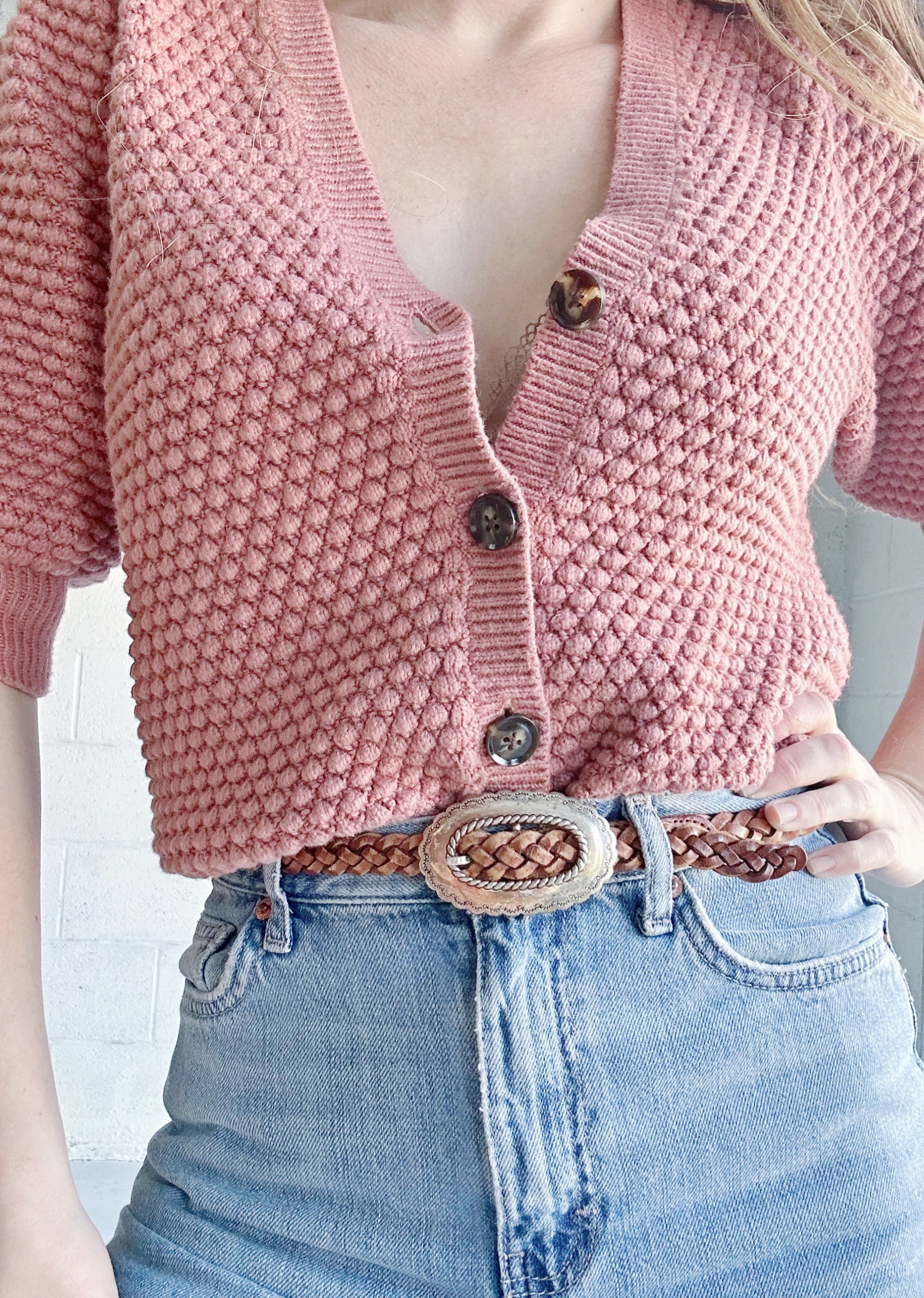 Vintage Chunky Knit Cardigan Dusty Rose Knubby Knit Sweater Blouse - Etsy