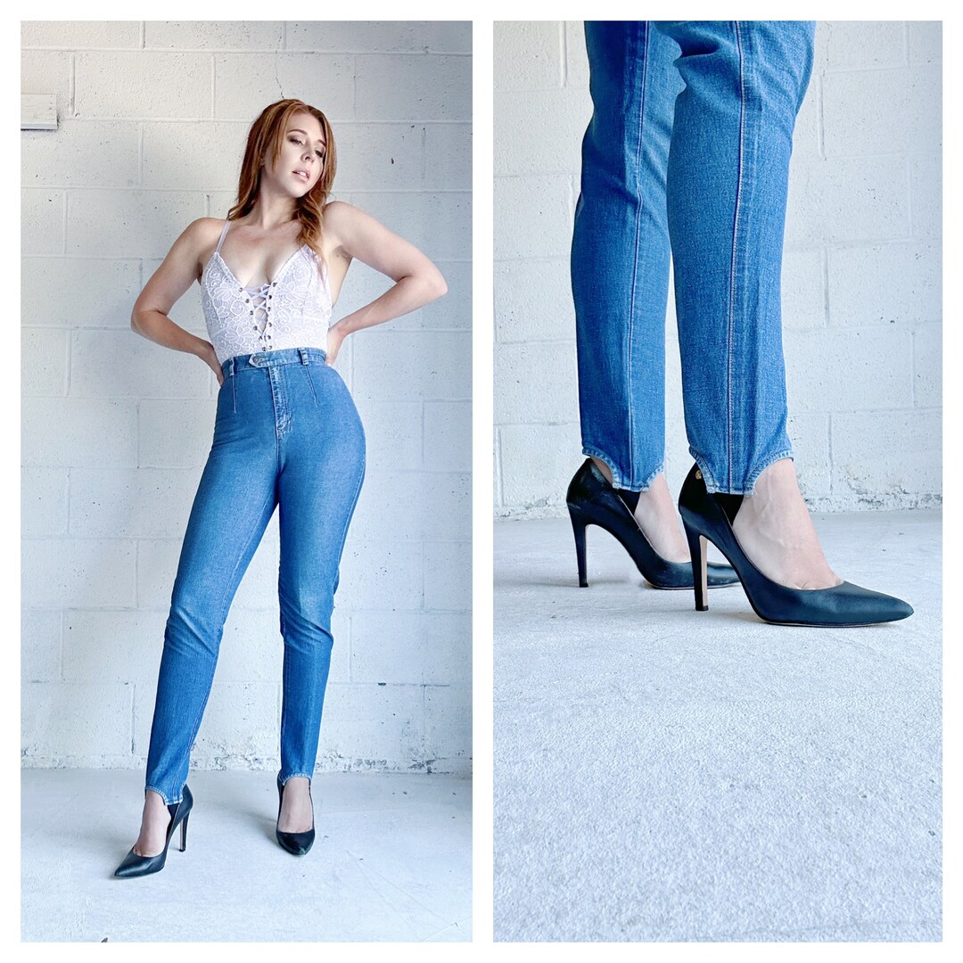 Vintage 1990s Denim Stirrup Pants Ultra High Rise Skinny Jeans 25W - Etsy