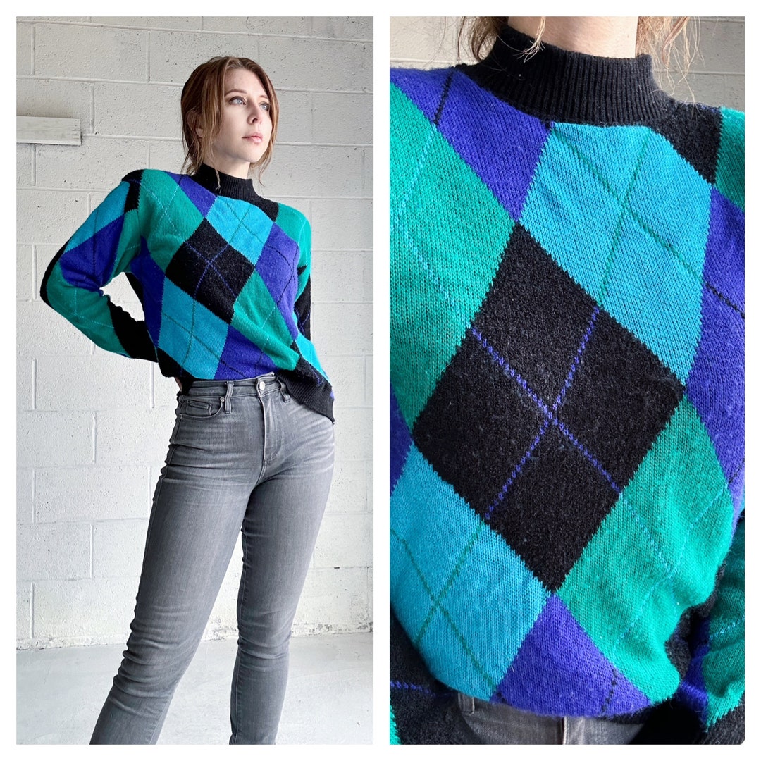 Vintage 80s Argyle Sweater Chunky Preppy Pullover Sweater - Etsy
