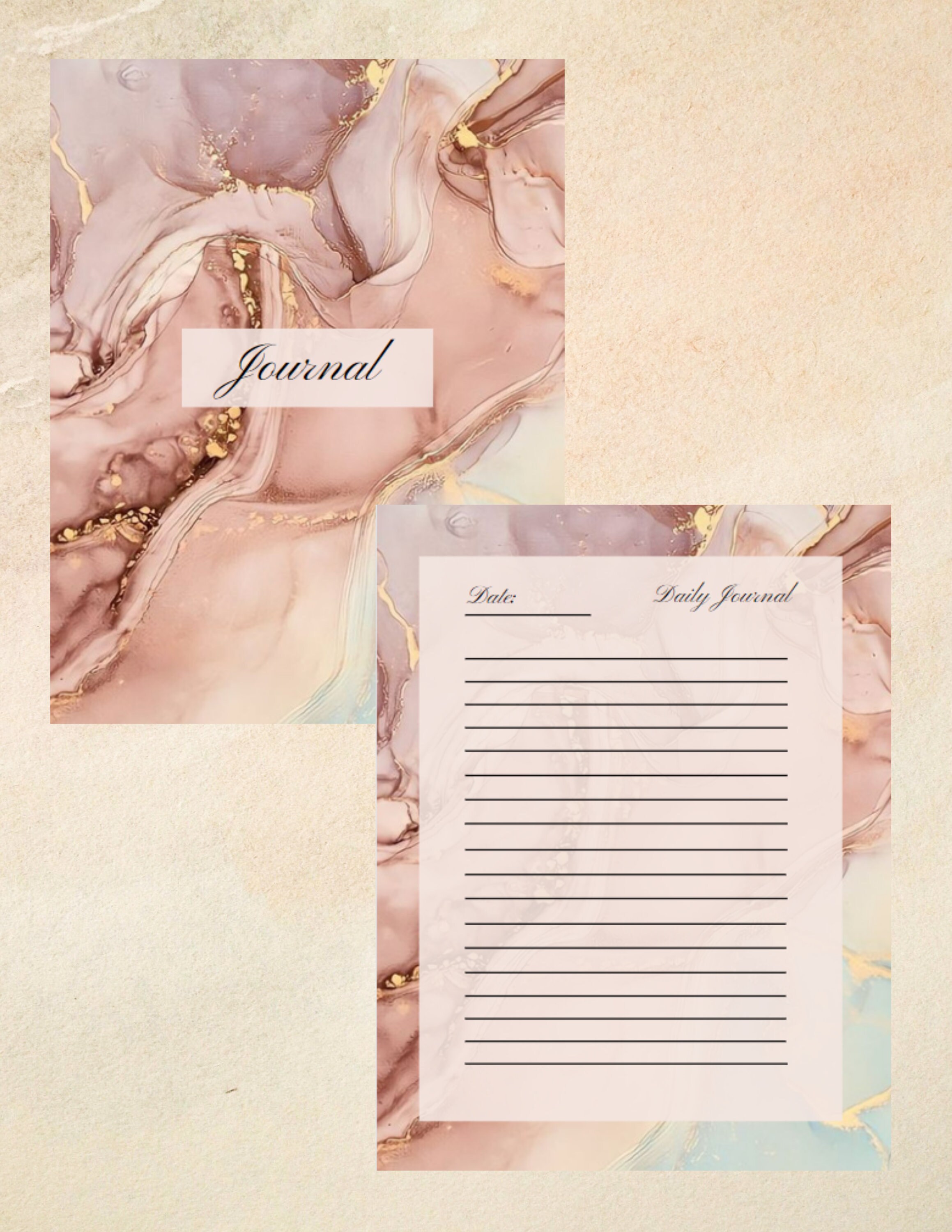 Tan Marble Digital Journal - Etsy