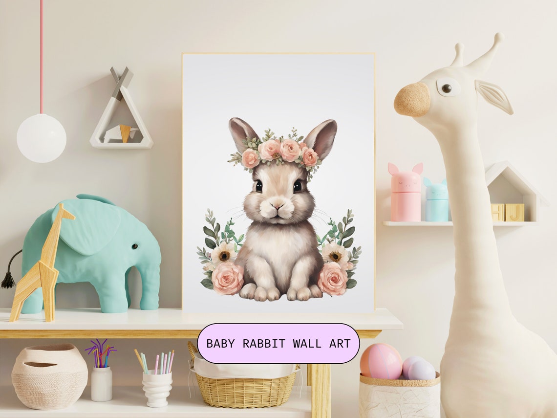 Baby Rabbit Printable Wall Art, Nursery Wall Decor, Baby Rabbit With ...