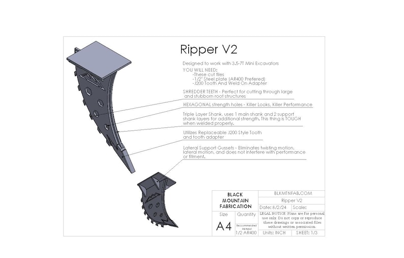 Mini Excavator Ripper DXF FILES!! - Etsy
