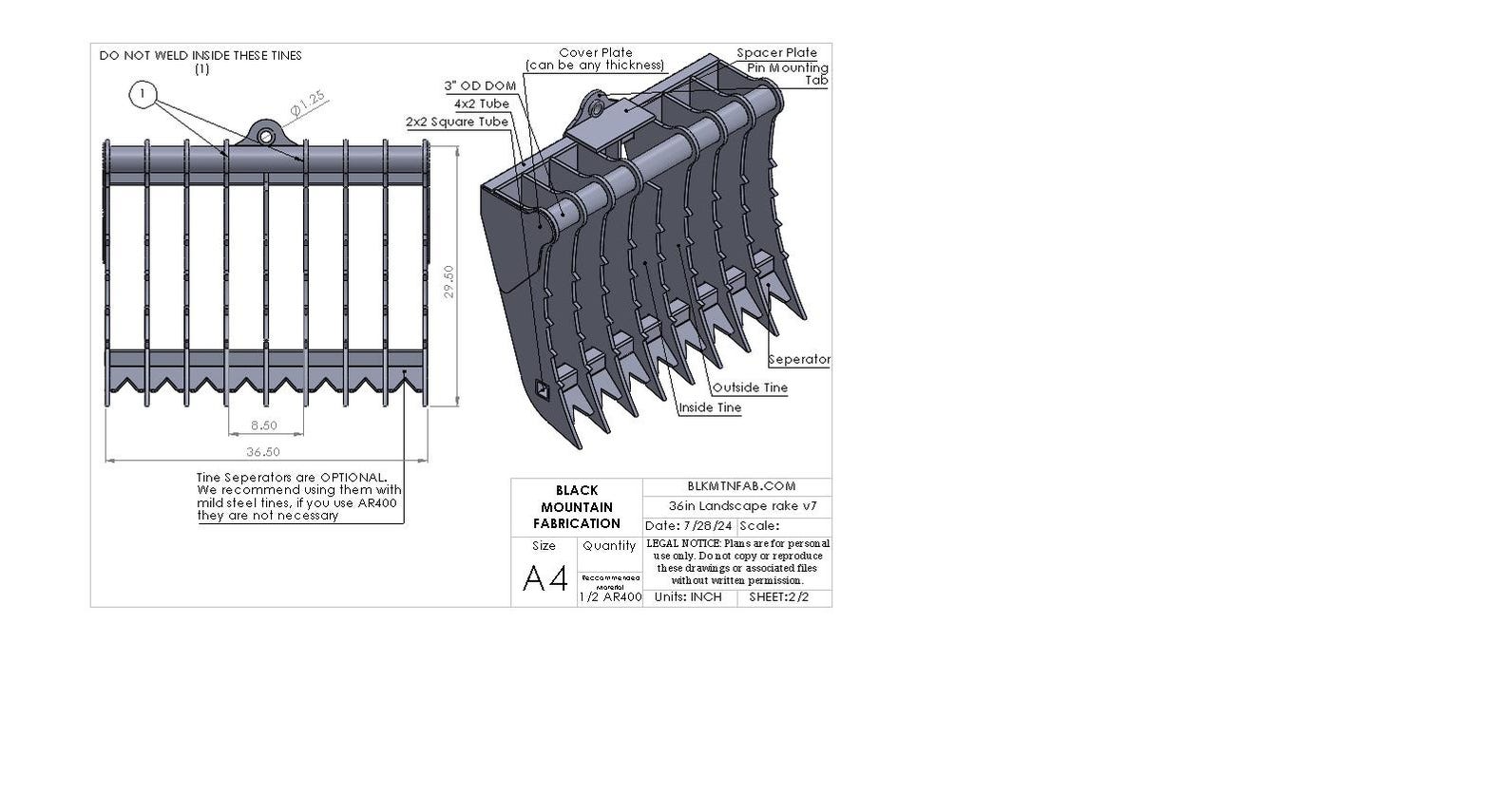 Wain Roy or TAG Style Landscape Rake (root Rake) DXF Cut Files - Etsy
