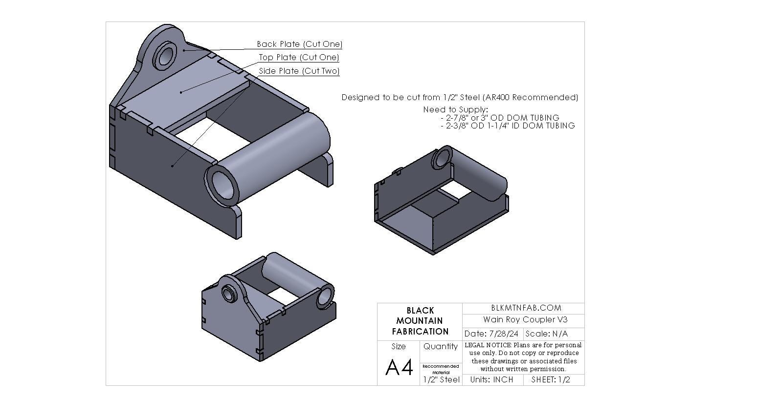 Wain Roy, Tag Style Coupler With 1-1/4" Pins for Excavators - Etsy